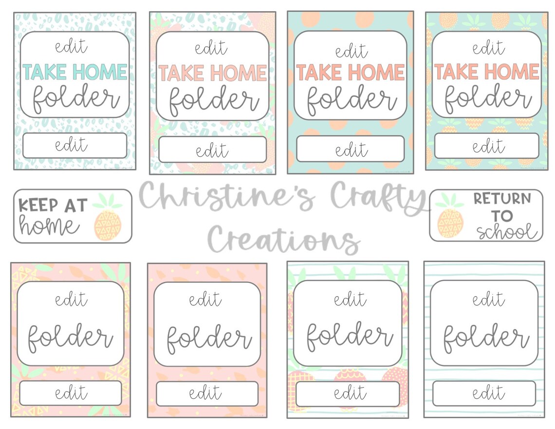 Pineapple Student Folder Covers L Editable - Etsy