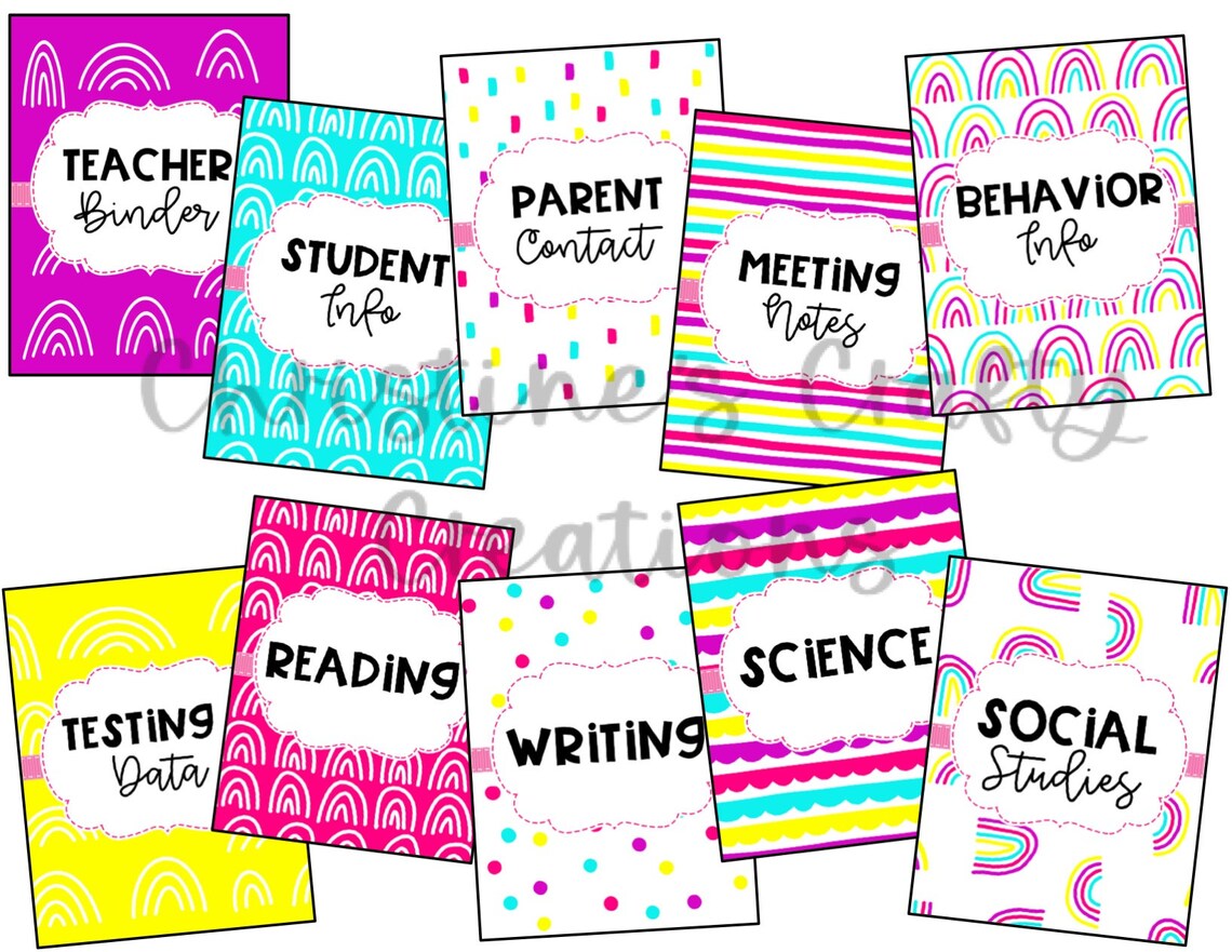 Bright Rainbow Boho Binder Covers and Spines L Editable - Etsy