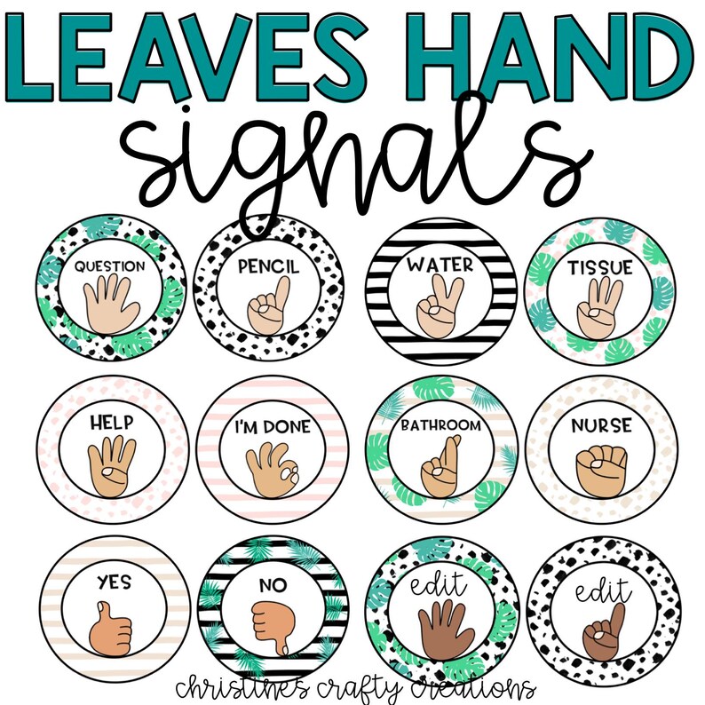Tropical Leaves Hand Signals L Multicultural and Editable - Etsy
