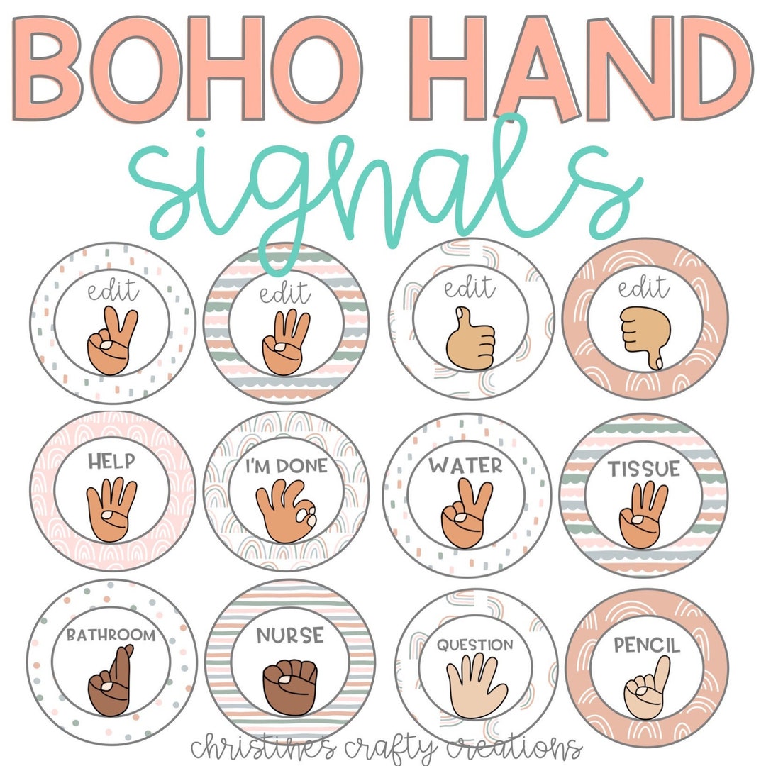 BOHO Hand Signal Posters L Multicultural and Editable - Etsy