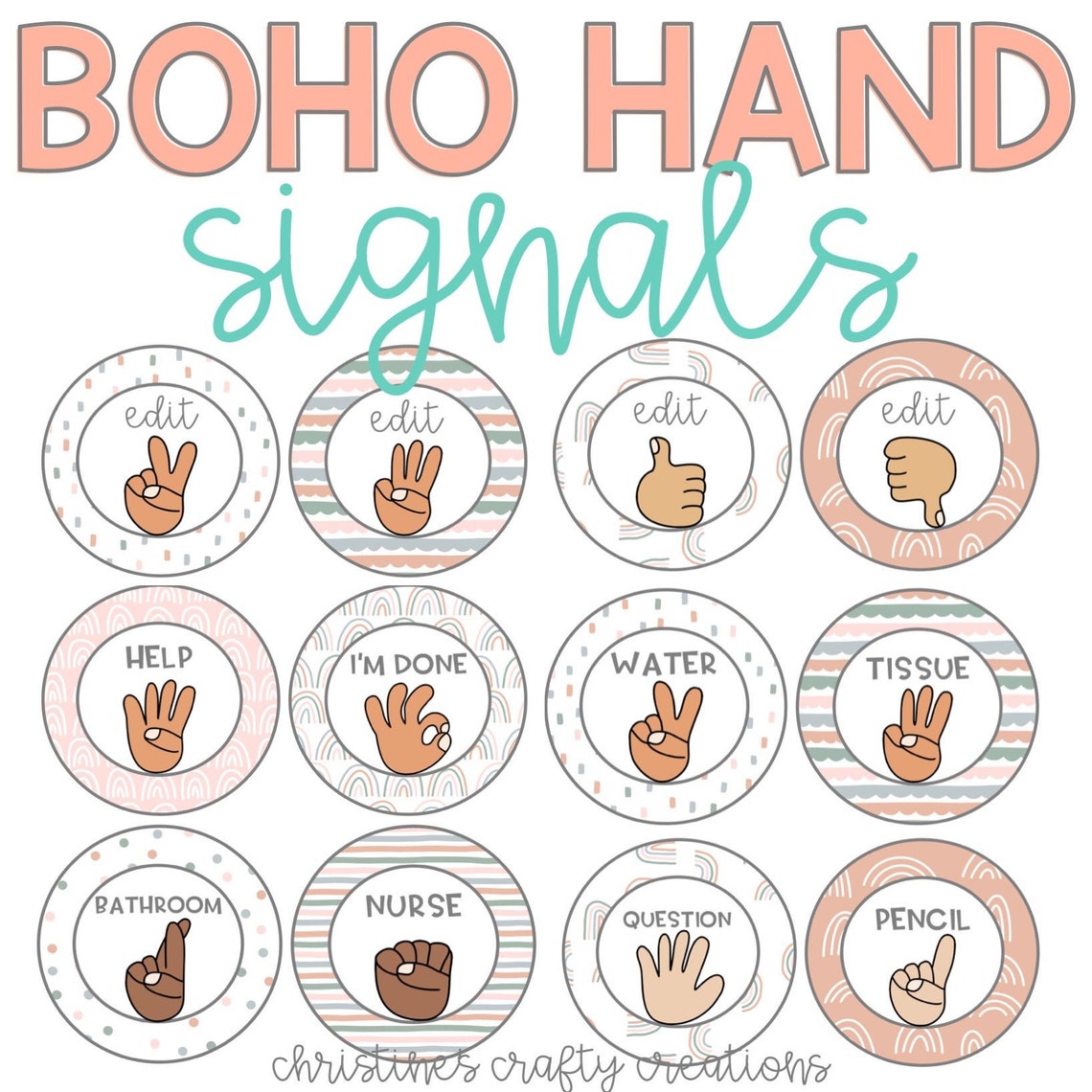 BOHO Hand Signal Posters L Multicultural and Editable - Etsy