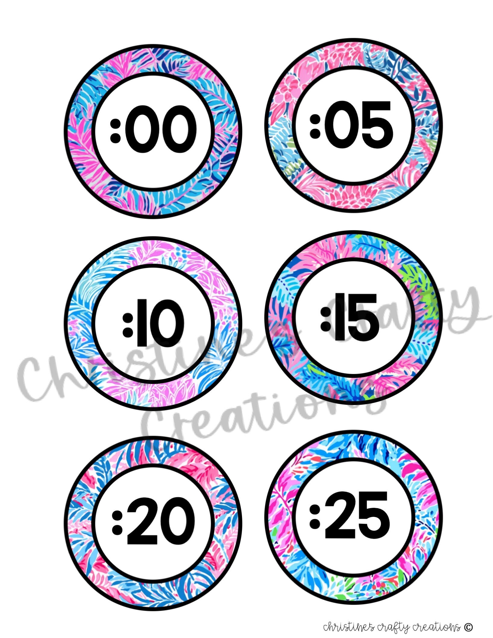 Preppy and Tropical Clock Labels - Etsy