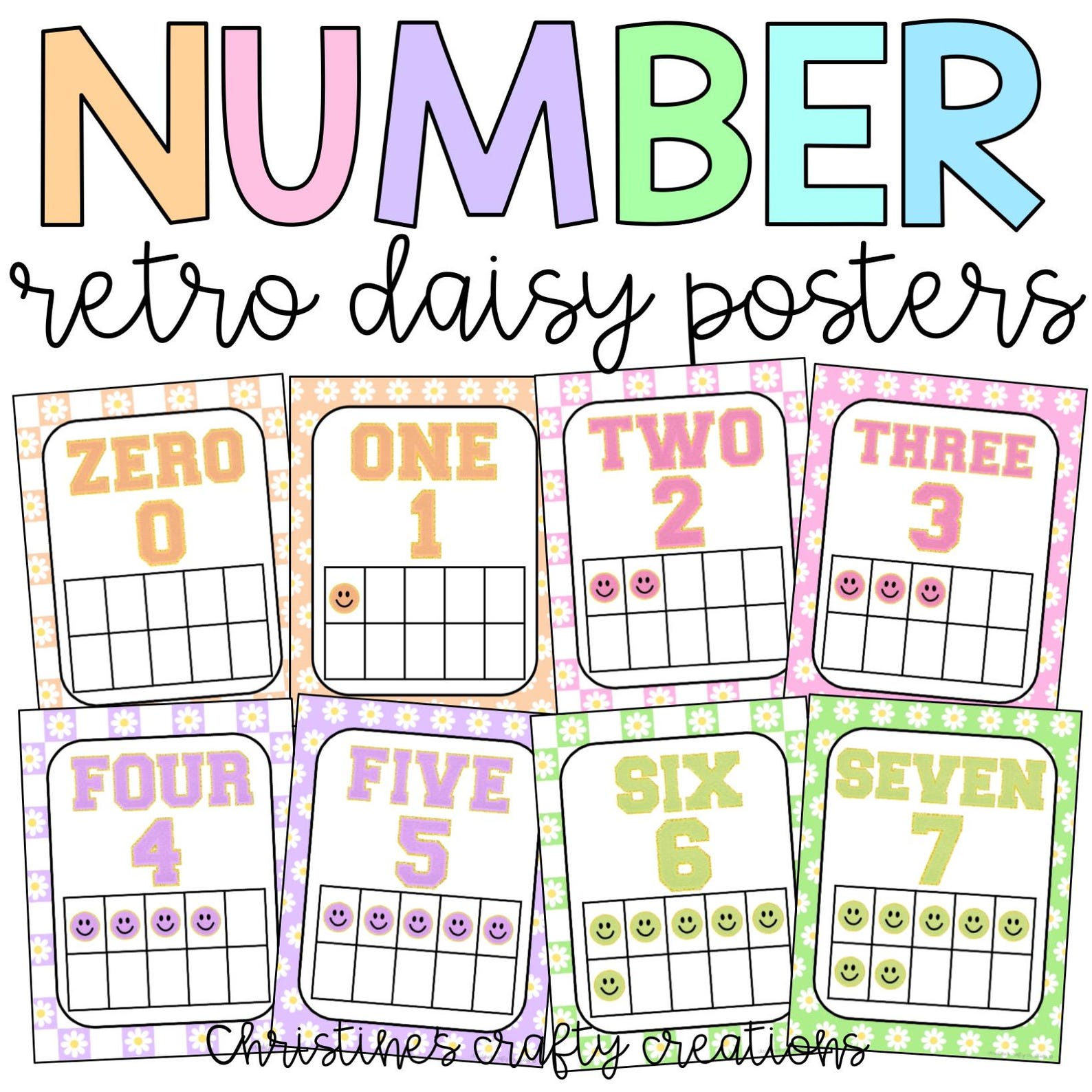 Retro Daisy Number Posters 0-20 - Etsy