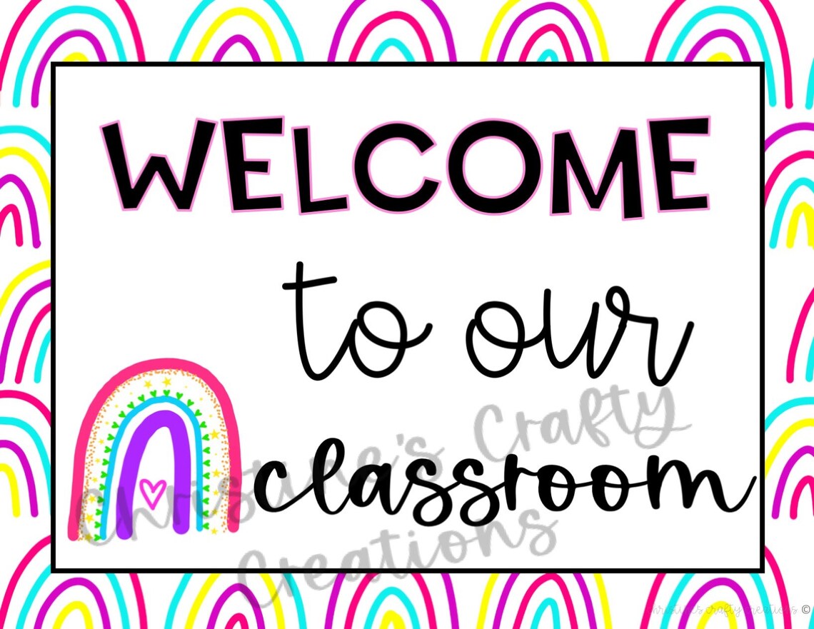 Bright Rainbow Boho Welcome Sign L Editable Door Name Labels L Bulletin ...