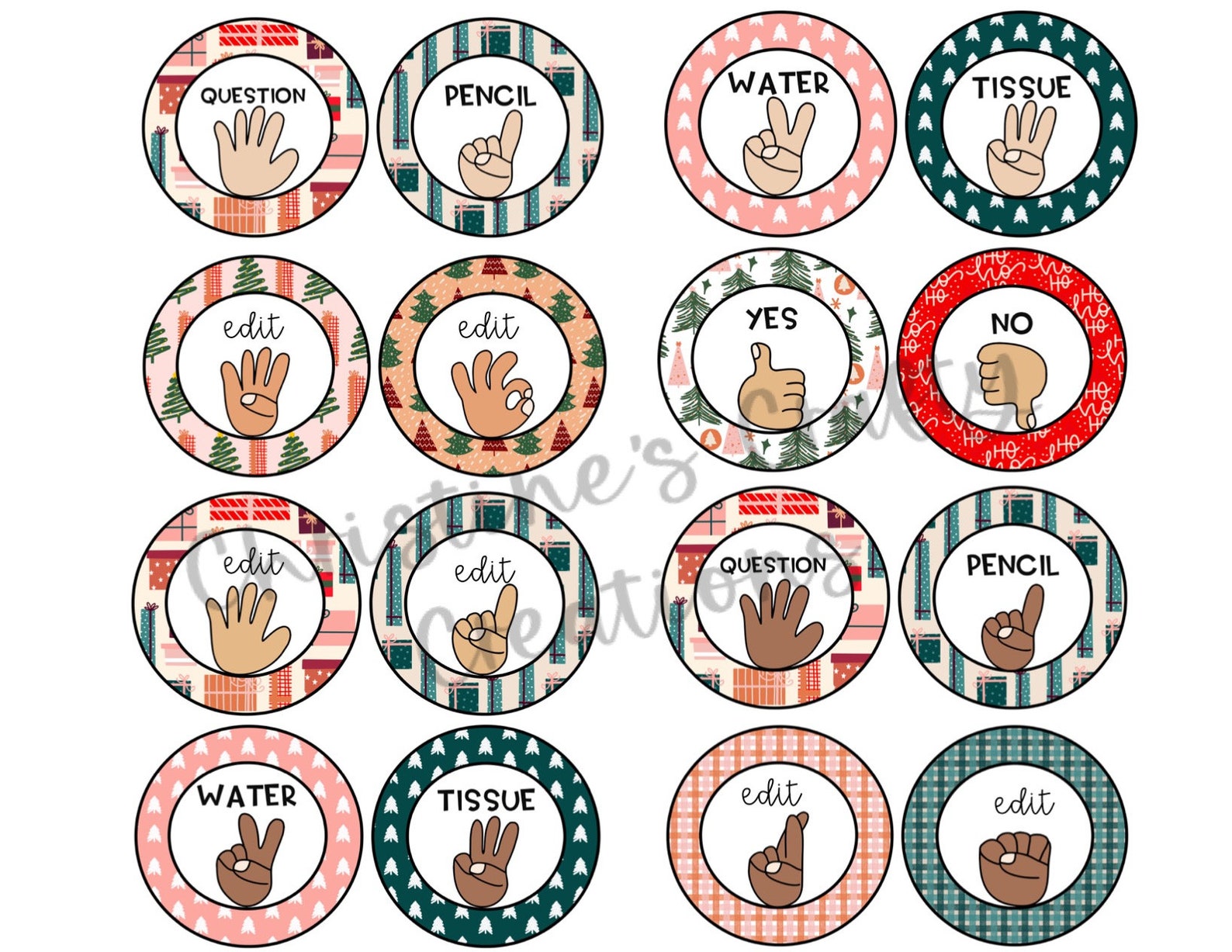 Christmas Hand Signals L Multicultural and Editable - Etsy