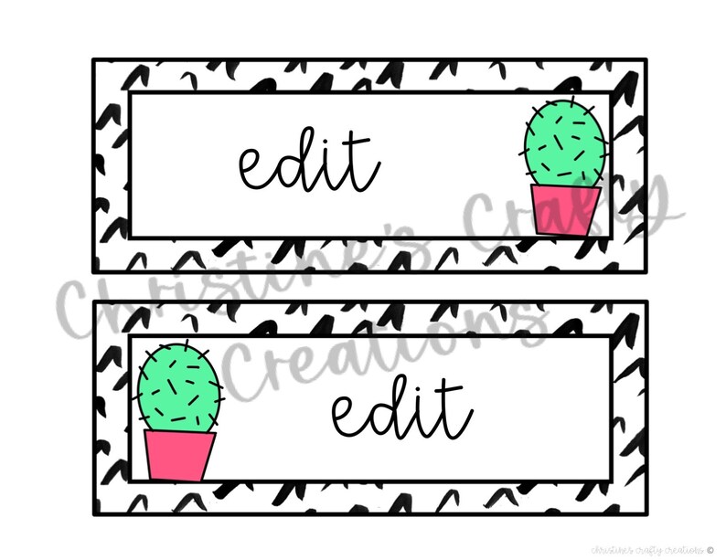 Cactus Name Tags L Editable - Etsy