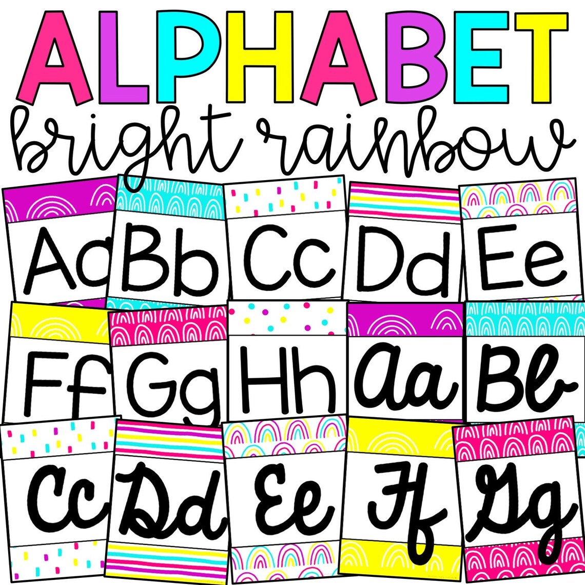Bright Rainbow Boho Alphabet Posters - Etsy