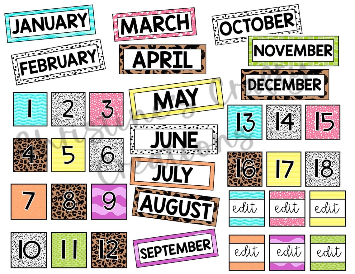 Groovy Leopard and Dalmatian Calendar Labels L Editable - Etsy
