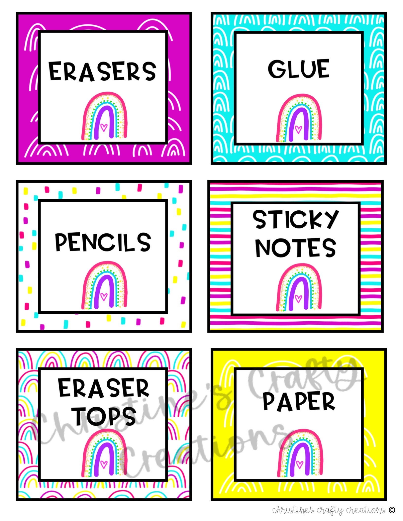 Bright Rainbow Boho Supply Labels L Editable - Etsy