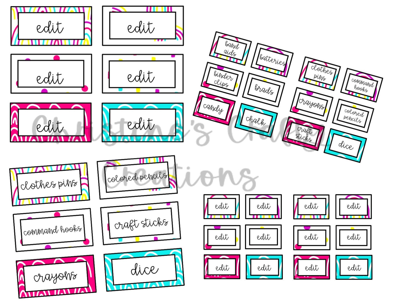 Bright Rainbow Boho Toolbox Labels L Editable - Etsy