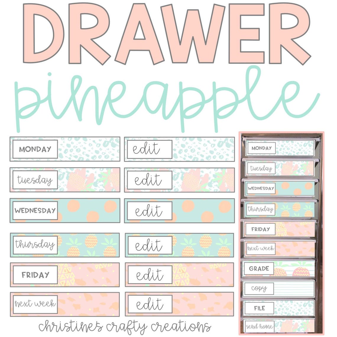 Pineapple 10 Drawer Labels L Editable - Etsy