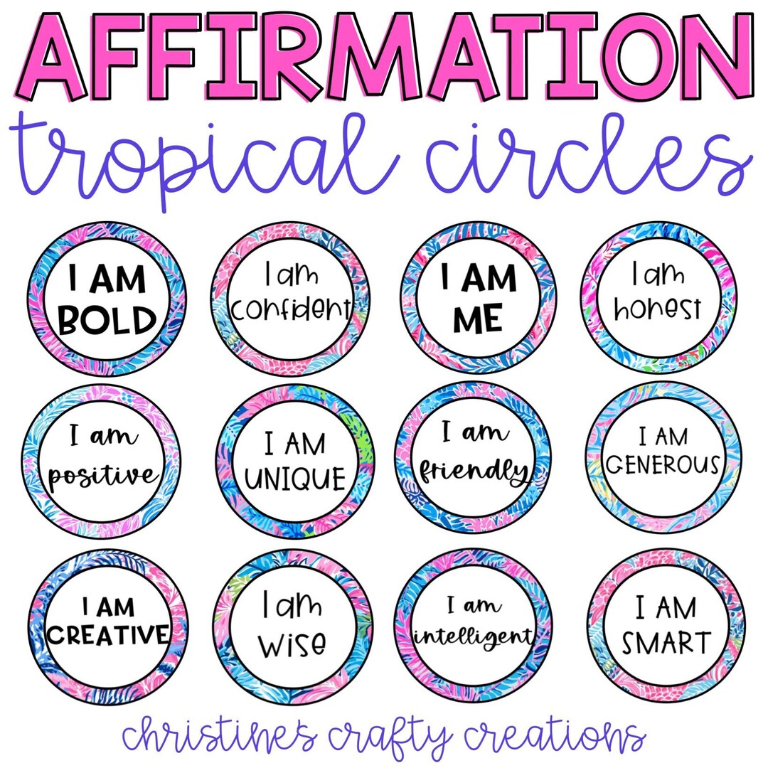 Preppy and Tropical Affirmation Circles L Affirmation Mirror - Etsy
