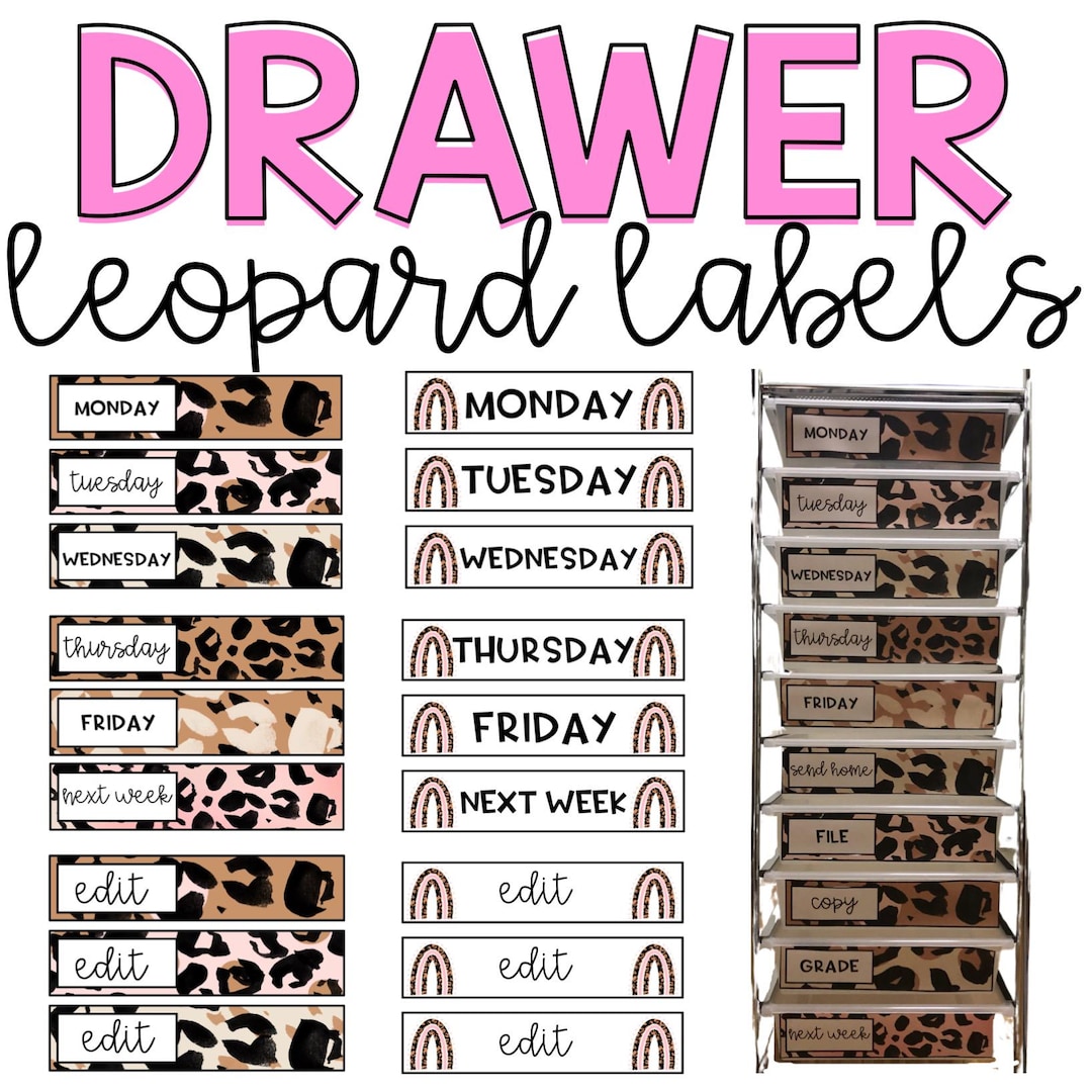 Leopard 10 Drawer Labels L Editable - Etsy