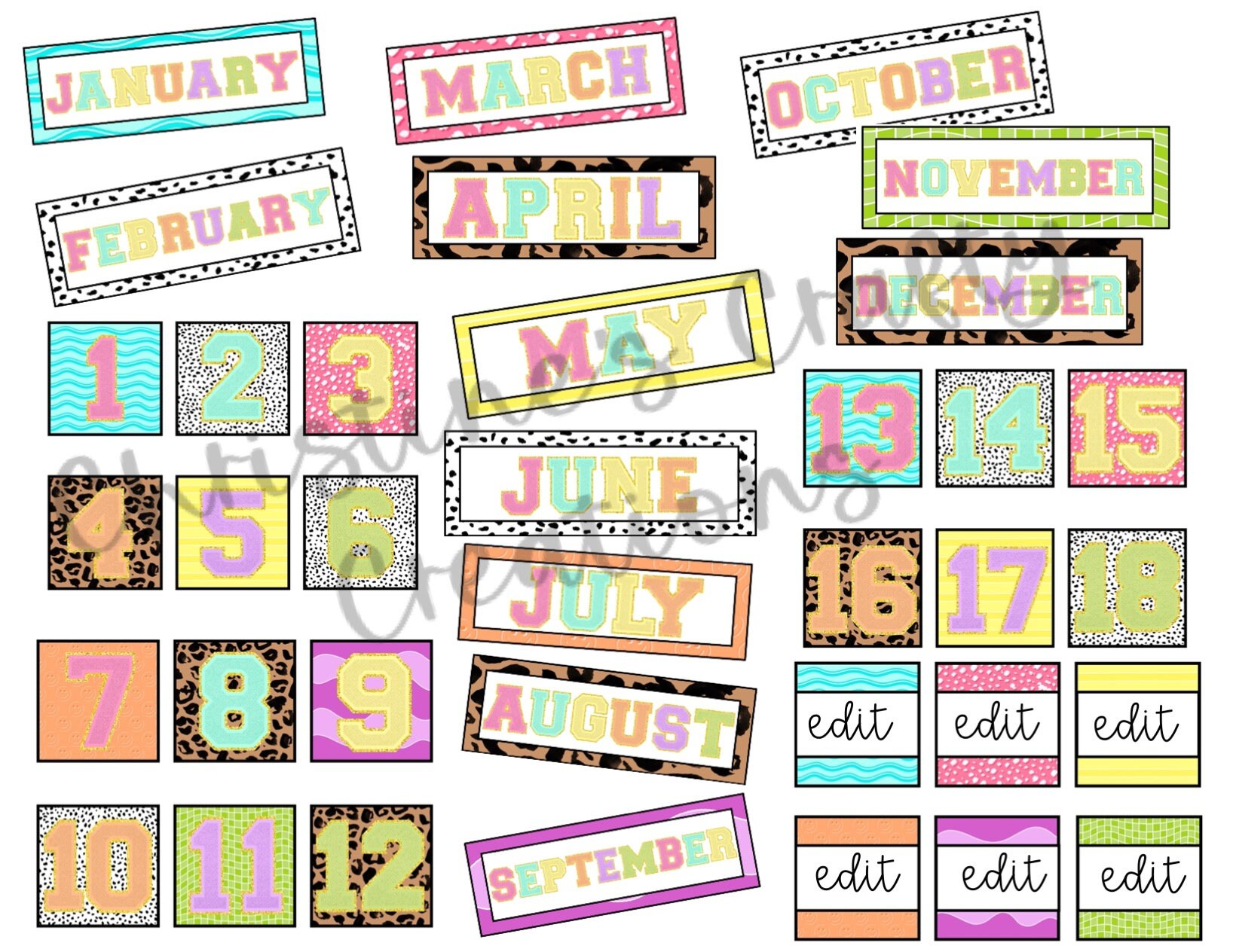 Groovy Leopard and Dalmatian Calendar Labels L Editable - Etsy