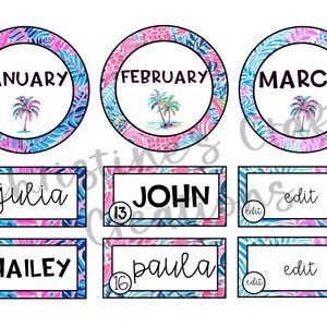 Preppy and Tropical Birthday Chart L Editable - Etsy