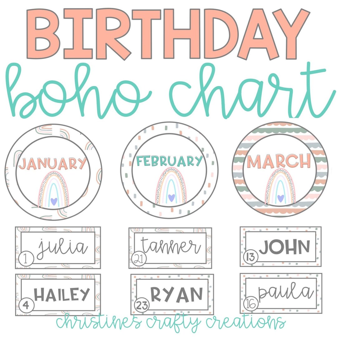 BOHO Birthday Chart L Editable - Etsy