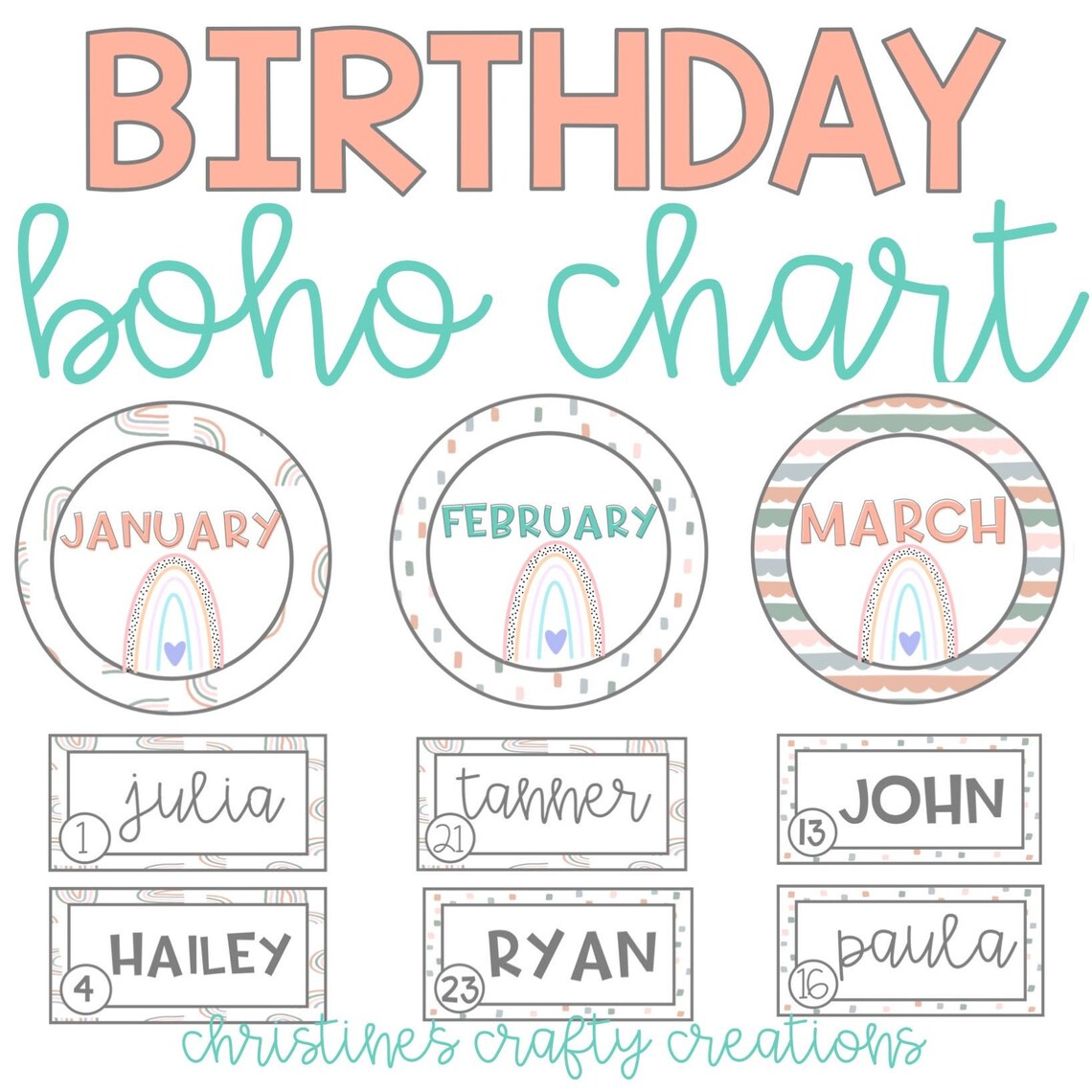 BOHO Birthday Chart L Editable - Etsy