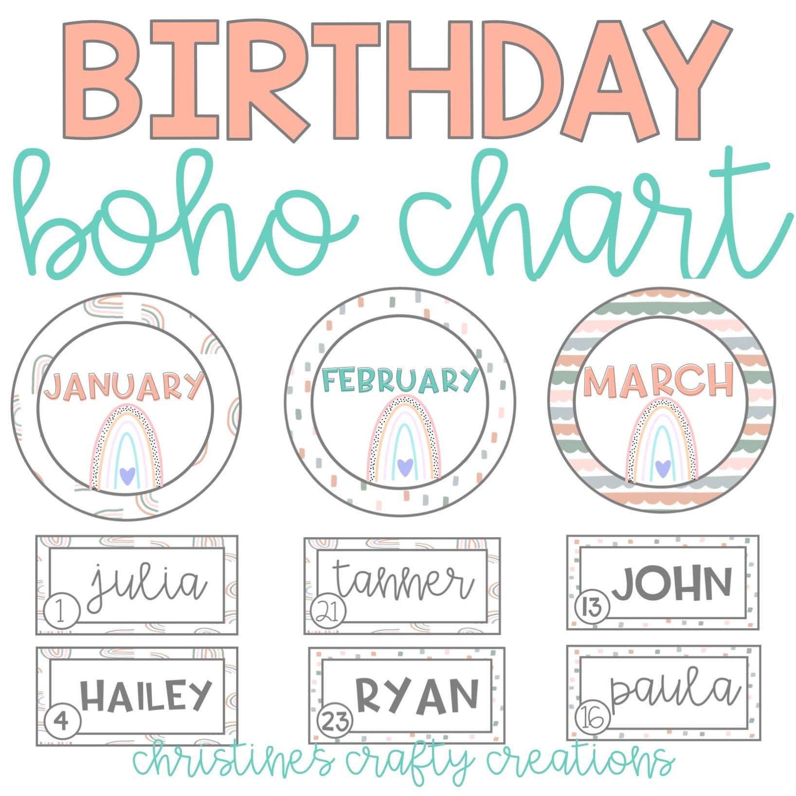 BOHO Birthday Chart L Editable - Etsy