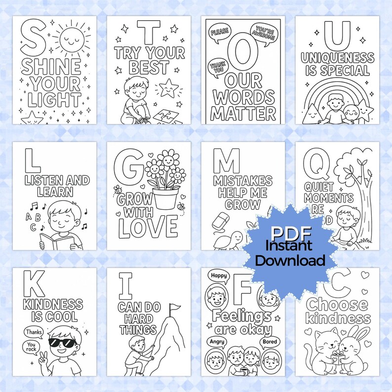 Alphabet Affirmation Coloring Pages A-Z – Positive Quotes for Kids ...