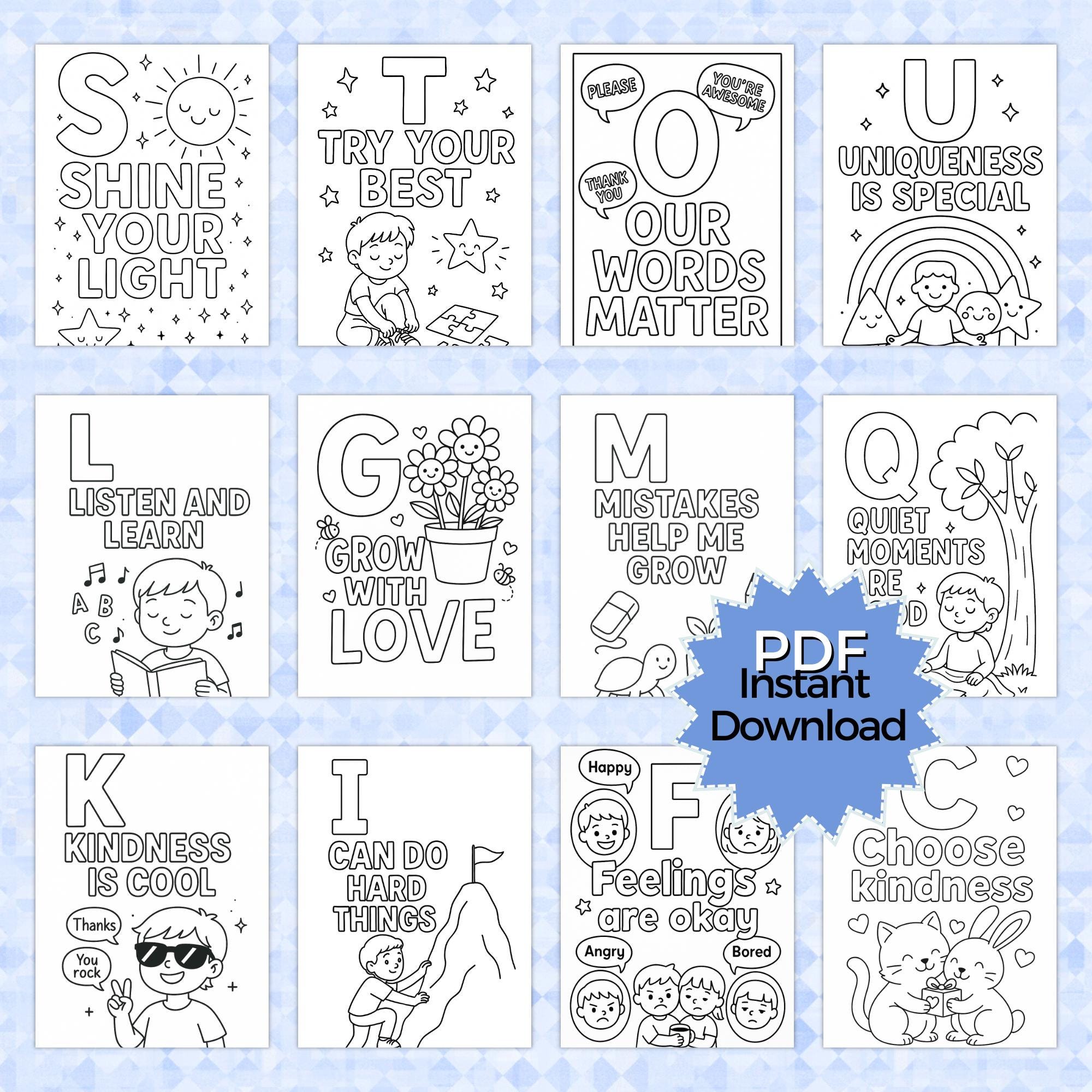 Alphabet Affirmation Coloring Pages A-Z: Positive Quotes for Kids ...