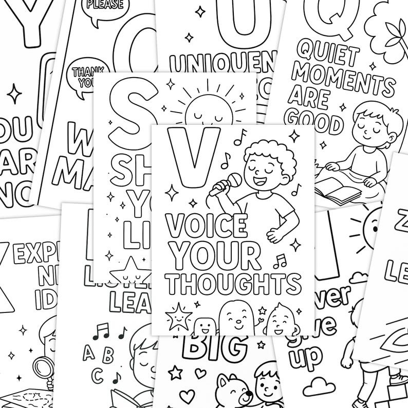Alphabet Affirmation Coloring Pages A-Z – Positive Quotes for Kids ...