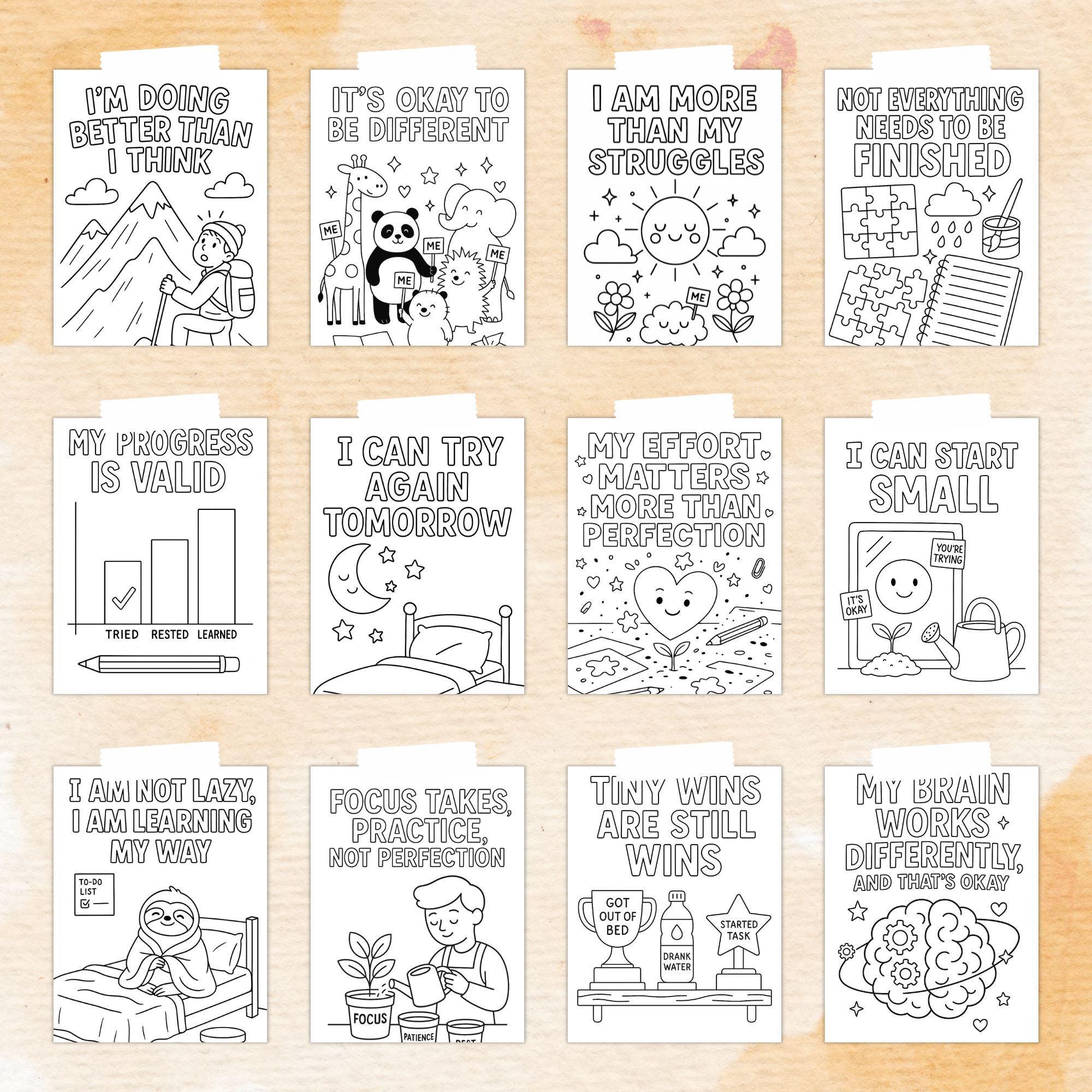 ADHD Affirmation Coloring Pages: Neurodivergent Mental Health (PDF ...