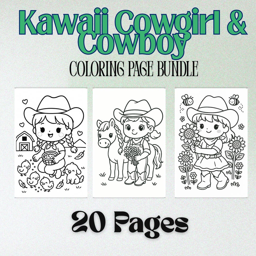 Kawaii Cowgirl and Cowboy Coloring Pages – 20 Cute Farm Life Printables ...