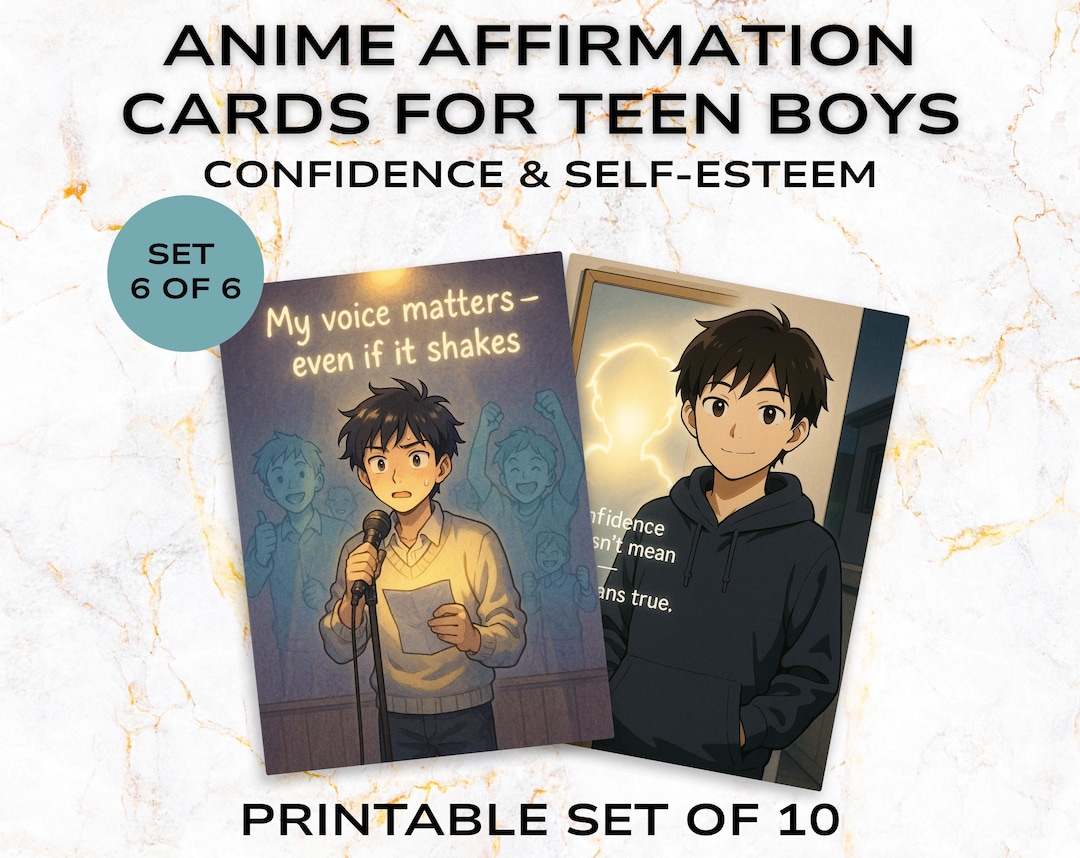 Anime Affirmation Cards for Teen Boys - Set 6 of 6 Confidence & Self ...