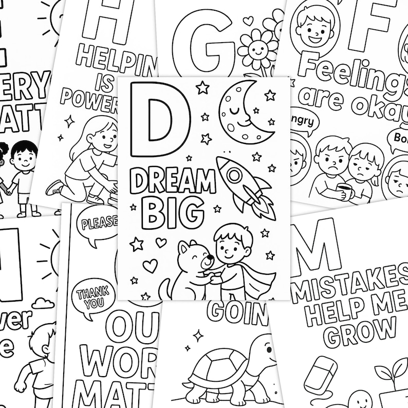 Alphabet Affirmation Coloring Pages A-Z – Positive Quotes for Kids ...