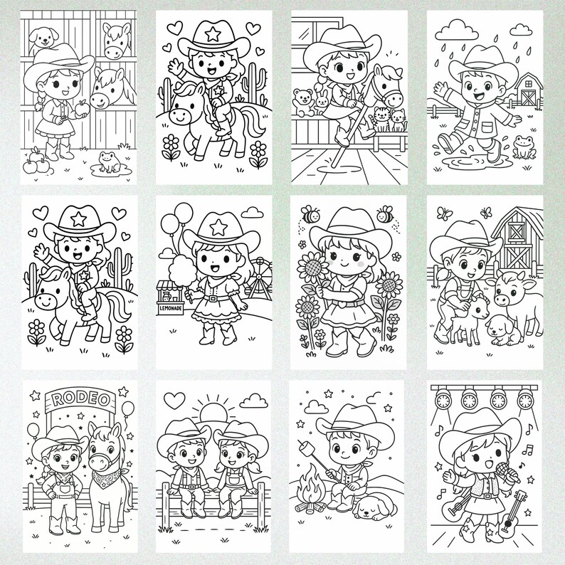 Kawaii Cowgirl and Cowboy Coloring Pages – 20 Cute Farm Life Printables ...