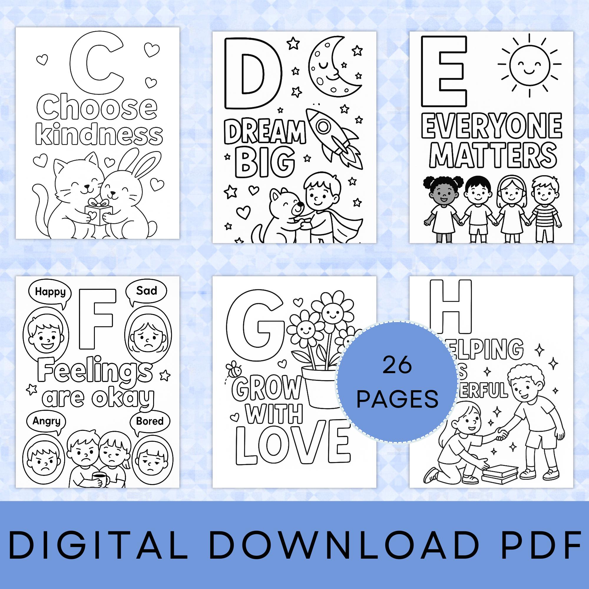 Alphabet Affirmation Coloring Pages A-Z: Positive Quotes for Kids ...