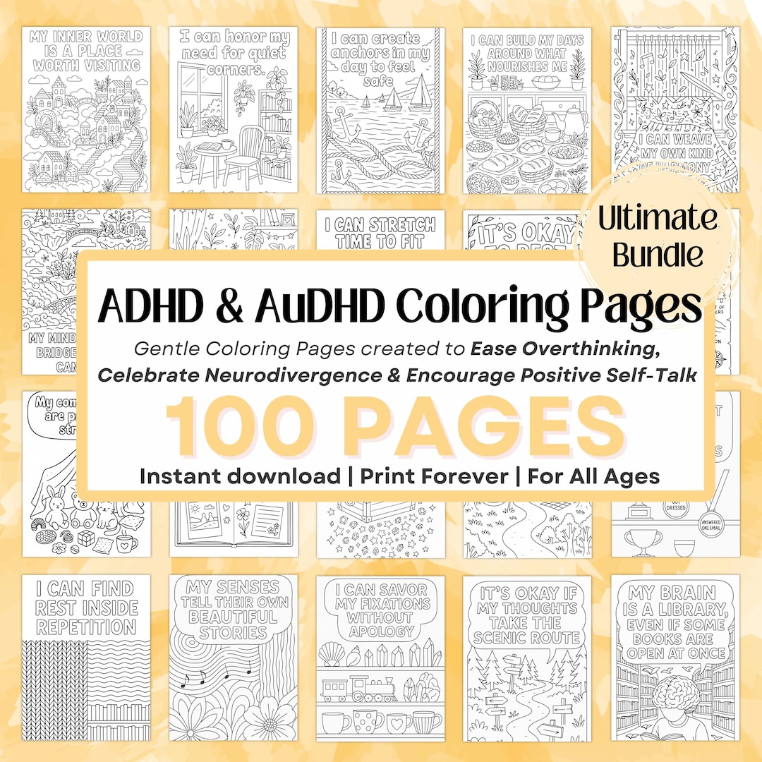 ADHD Neurodivergent Affirmation Coloring Book: Mindfulness Art Therapy ...