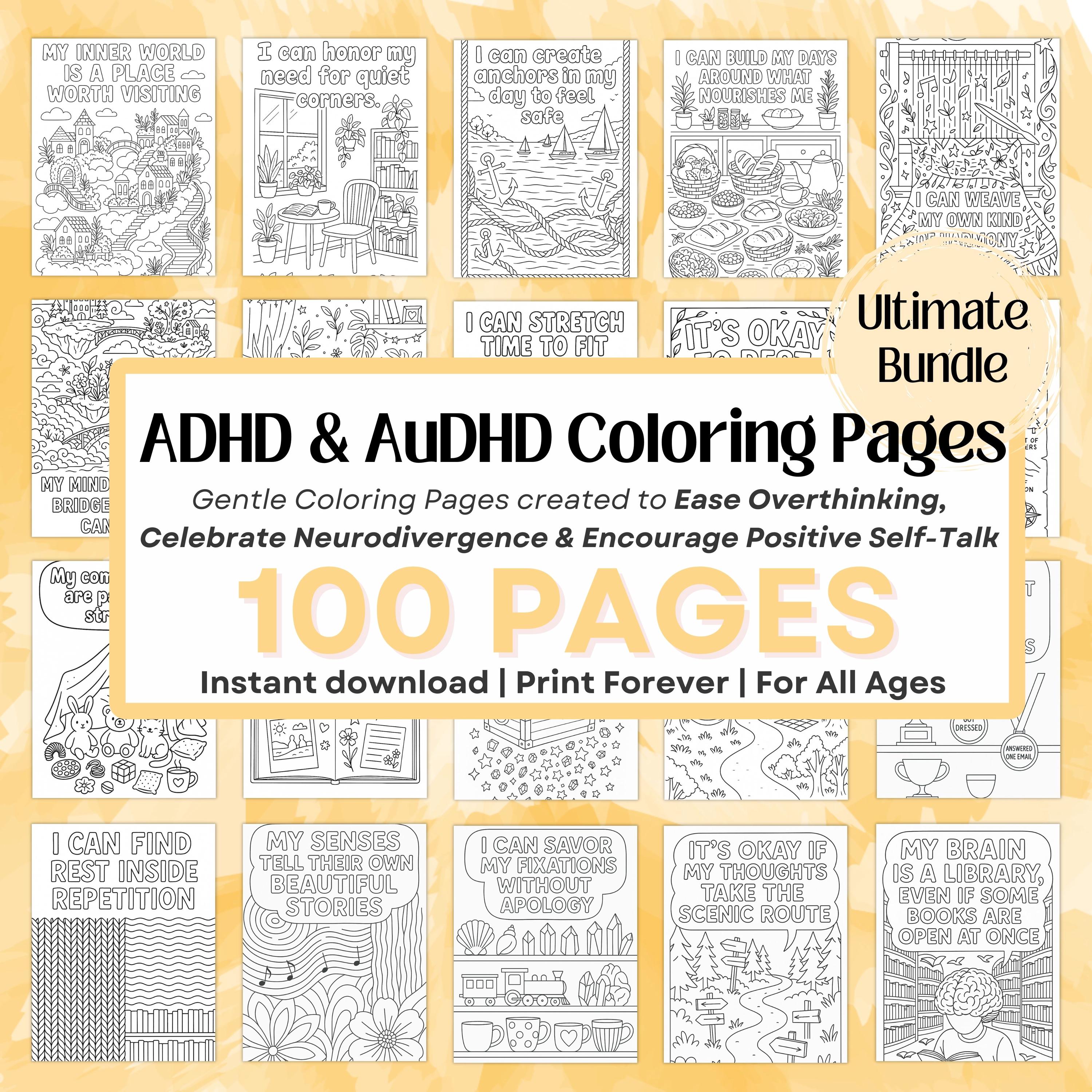 ADHD Neurodivergent Affirmation Coloring Book: Mindfulness Art Therapy ...