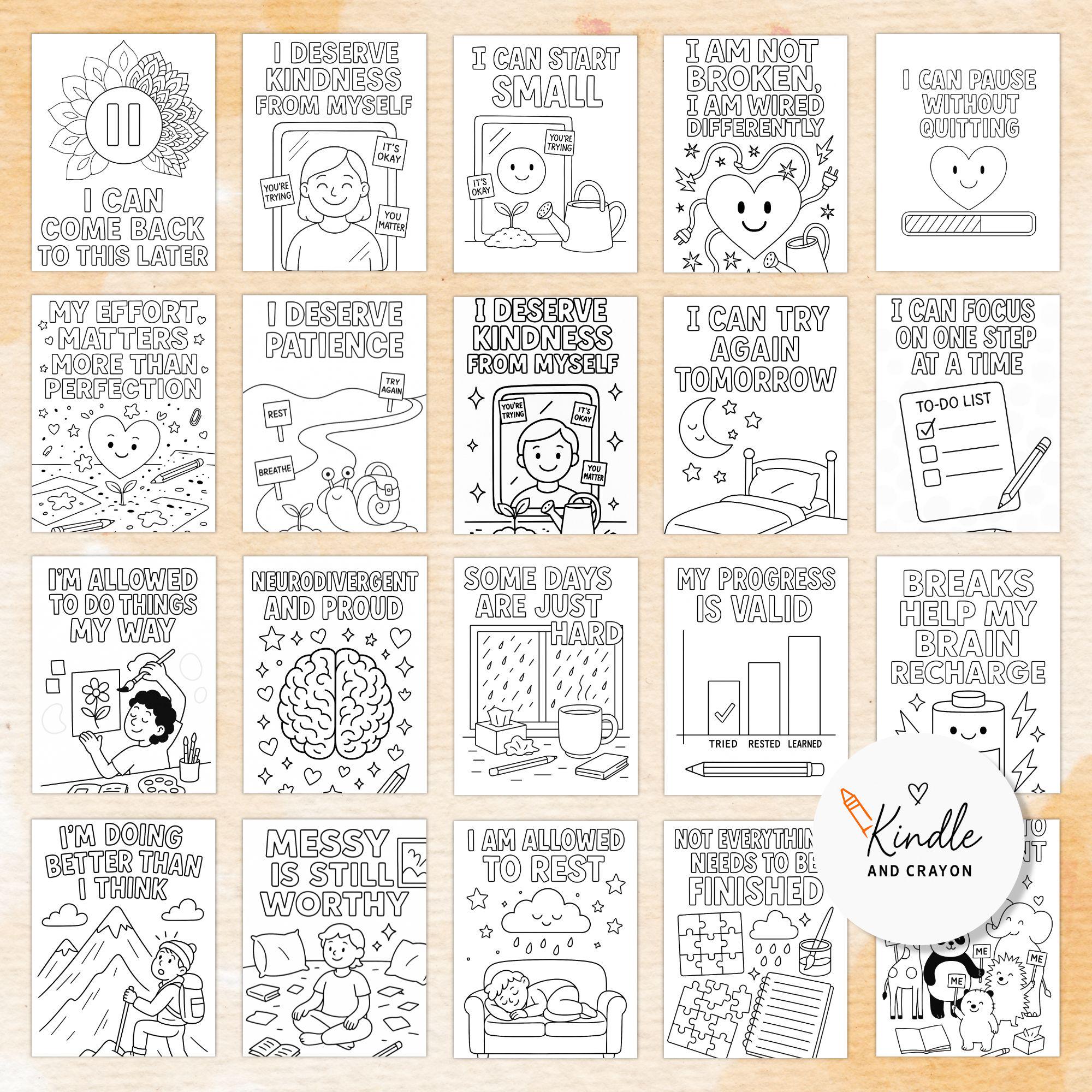 ADHD Affirmation Coloring Pages: Neurodivergent Mental Health (PDF ...