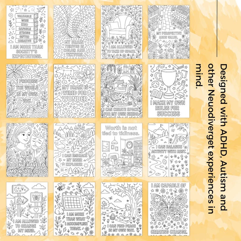 ADHD Neurodivergent Affirmation Coloring Book: Mindfulness Art Therapy ...