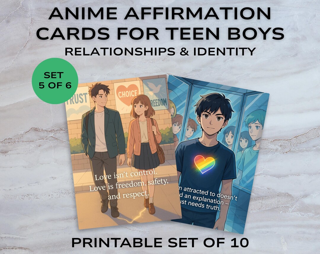 Anime Affirmation Cards for Teen Boys - Set 5 of 6 Relationships ...