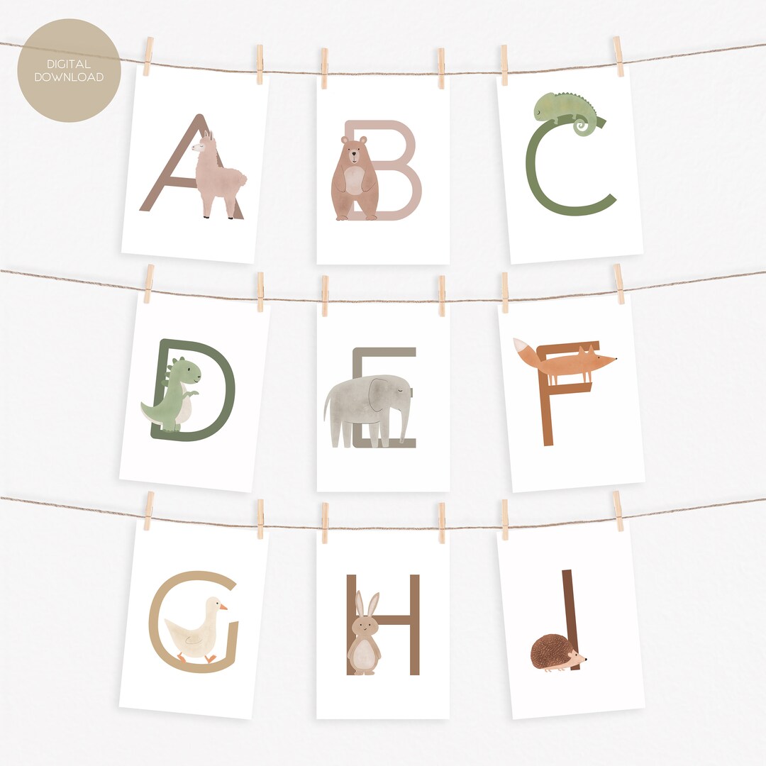 ABC SET / German / A-Z, Letter Poster, Animal Alphabet, Name / Children ...