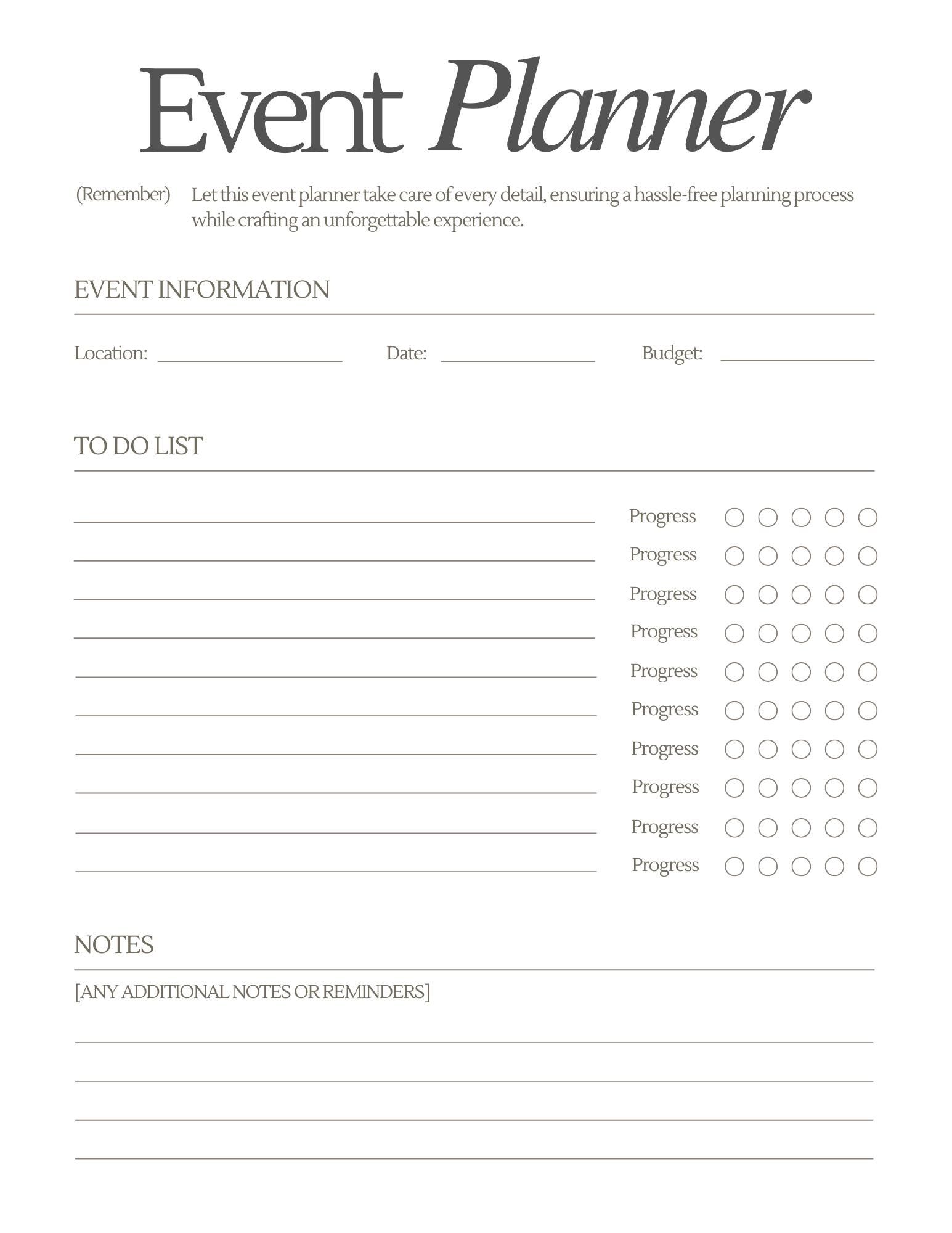 Digital Event Planner Sheet Minimal - Etsy