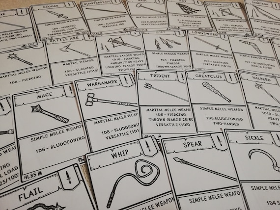 Printable Item Cards Basic Weapons for Dnd Black & White | Etsy