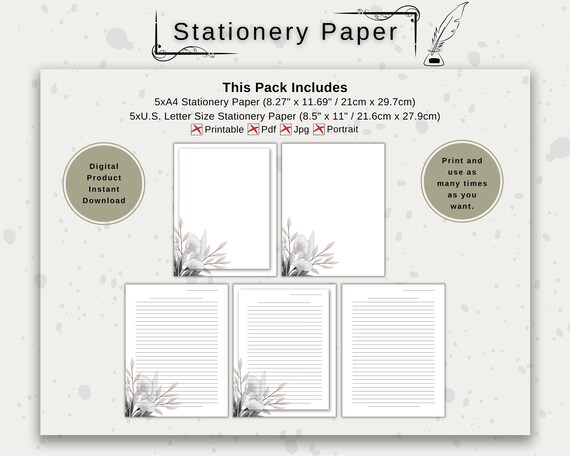 Stationery Paper Printable Digital Writing Paper - Etsy