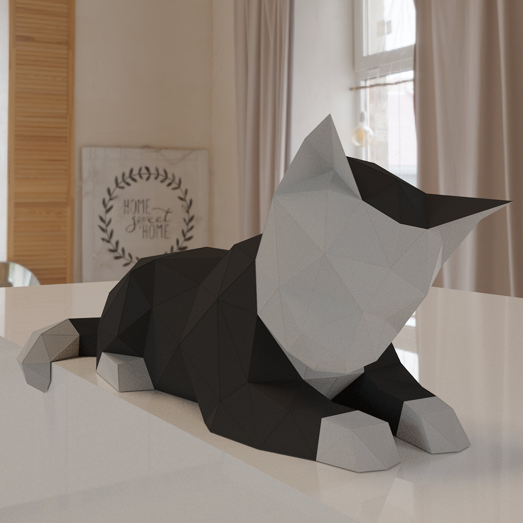 Gatito echado Papercrafts plantillas pdf, escultura de gato de papel d3 ...
