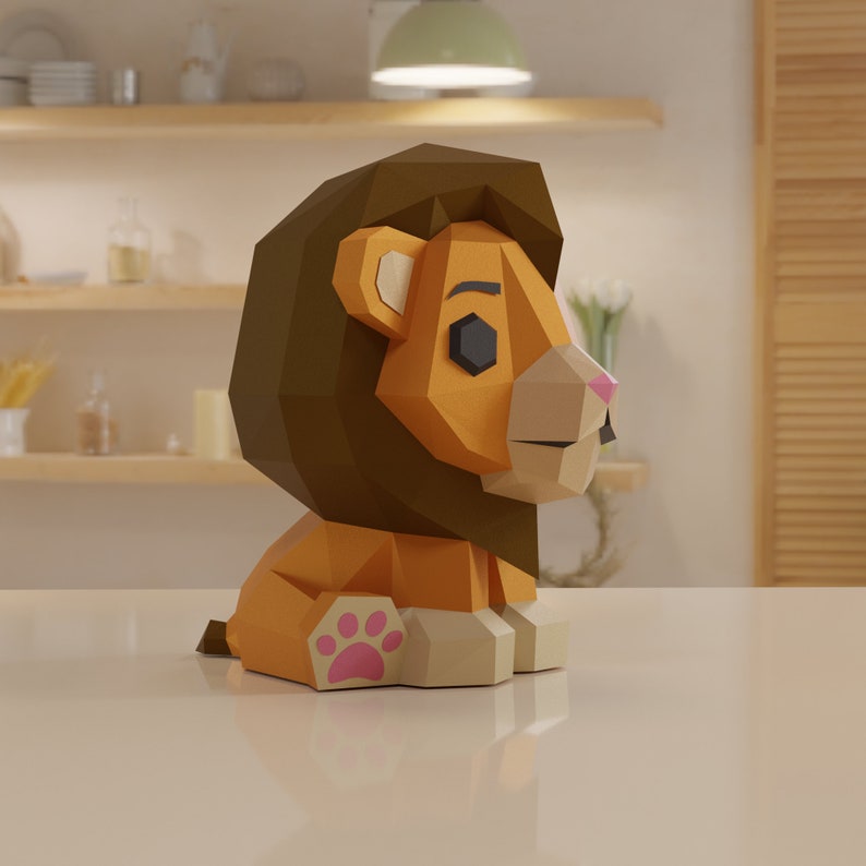 3D Low Poly Lion DIY | Printable Papercraft | Unique Geometric ...
