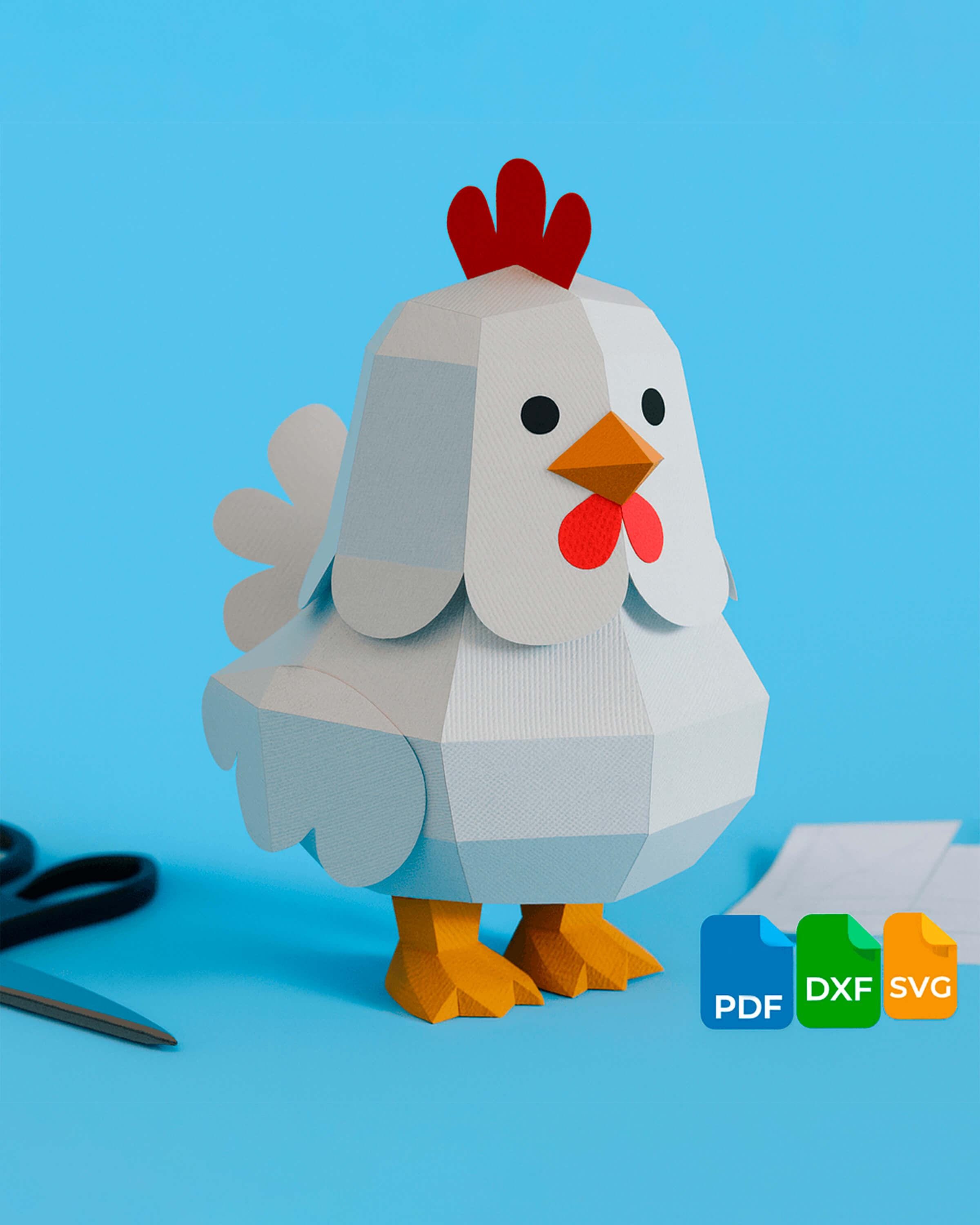 3D Papercraft Chicken for Printing | PDF DXF SVG Template | Decorative ...