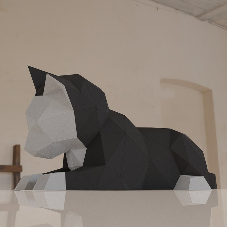 Gatito echado Papercrafts plantillas pdf, escultura de gato de papel d3 ...