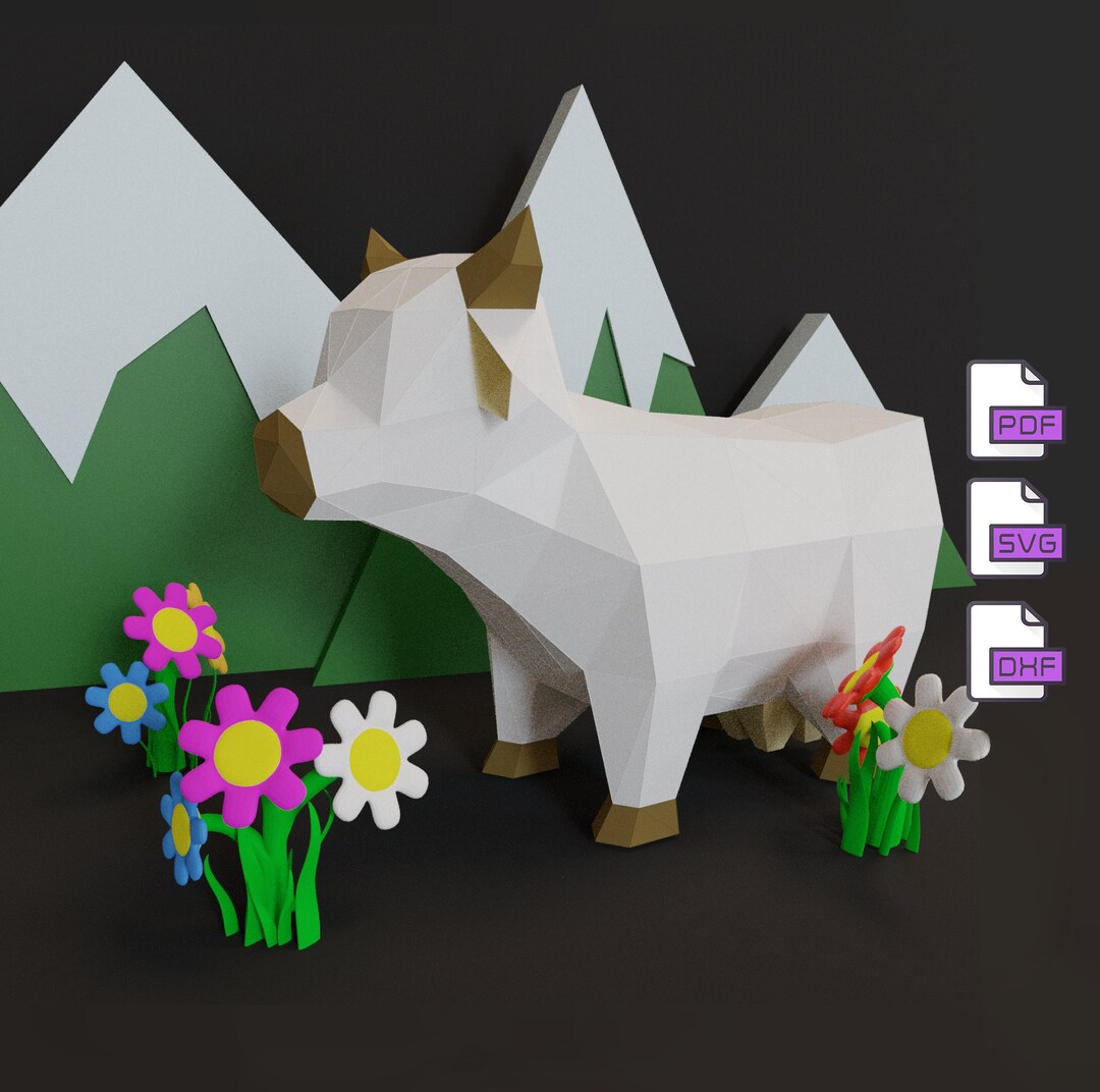 Vaca Papercrafts PDF, FDX, SVG, escultura de papel 3d plantillas y ...