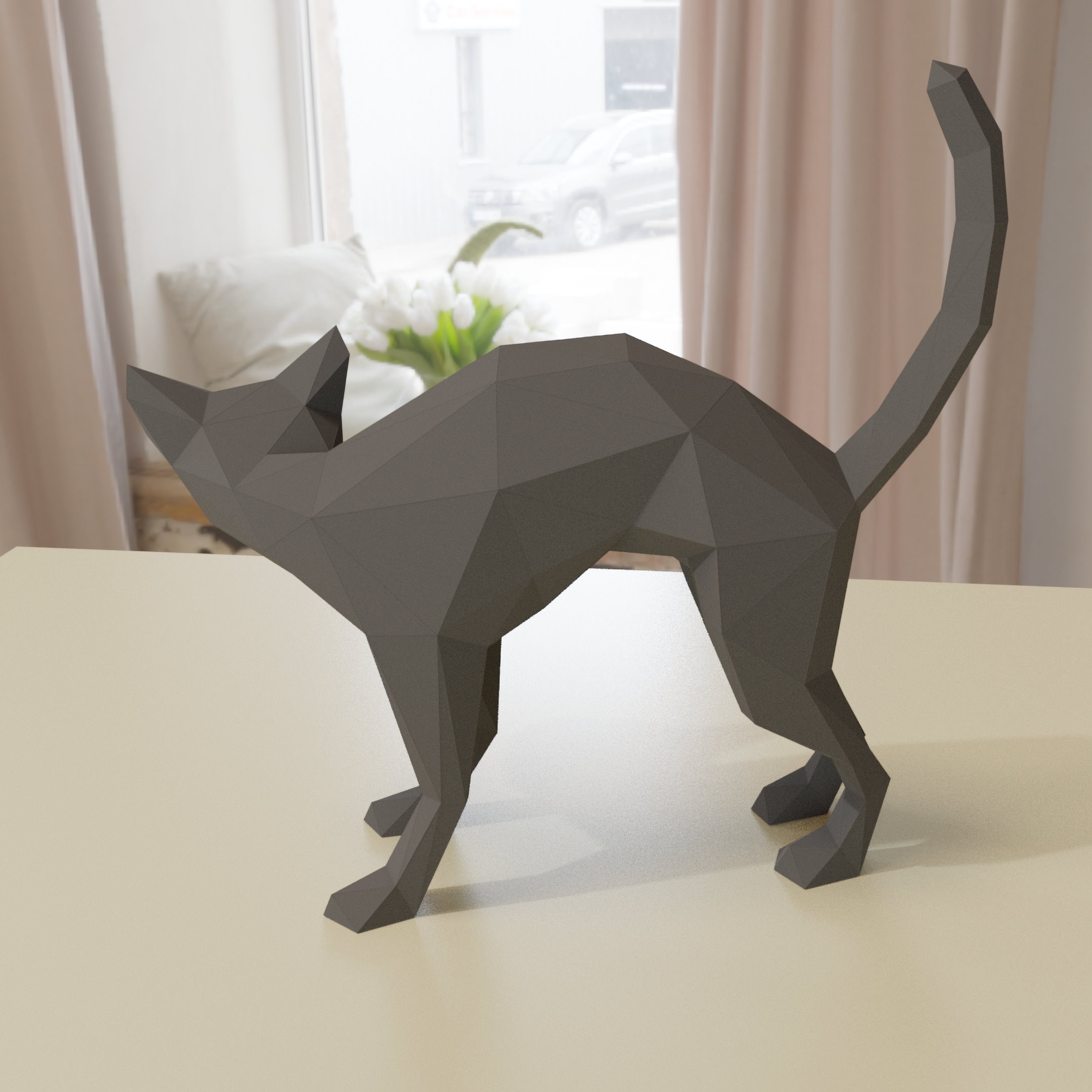 Cat Papercrafts templates PDF SVG DXF, Cat halloween 3D paper sculpture ...