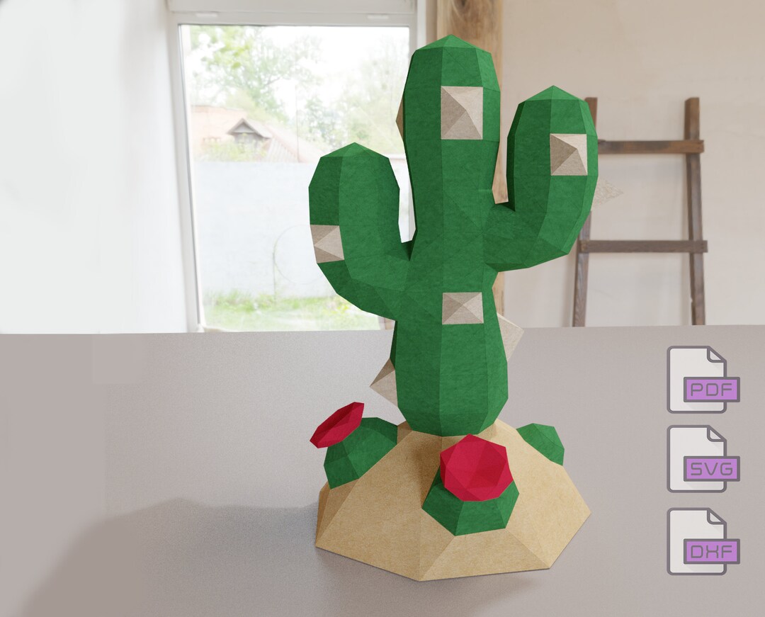 Cactus Papercrafts Templates PDF,SVG,DXF, Papercraft Kit Diy 3D ...