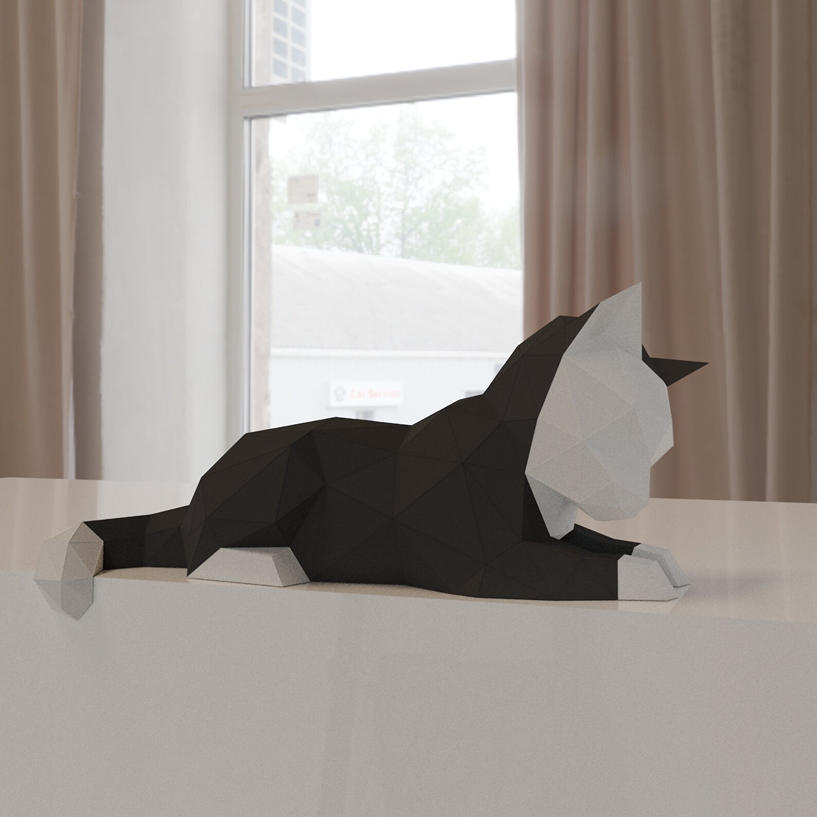 Gatito echado Papercrafts plantillas pdf, escultura de gato de papel d3 ...