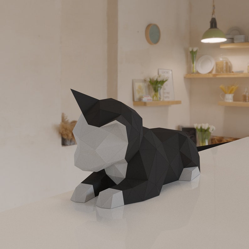 Gatito echado Papercrafts plantillas pdf escultura de gato de - Etsy México