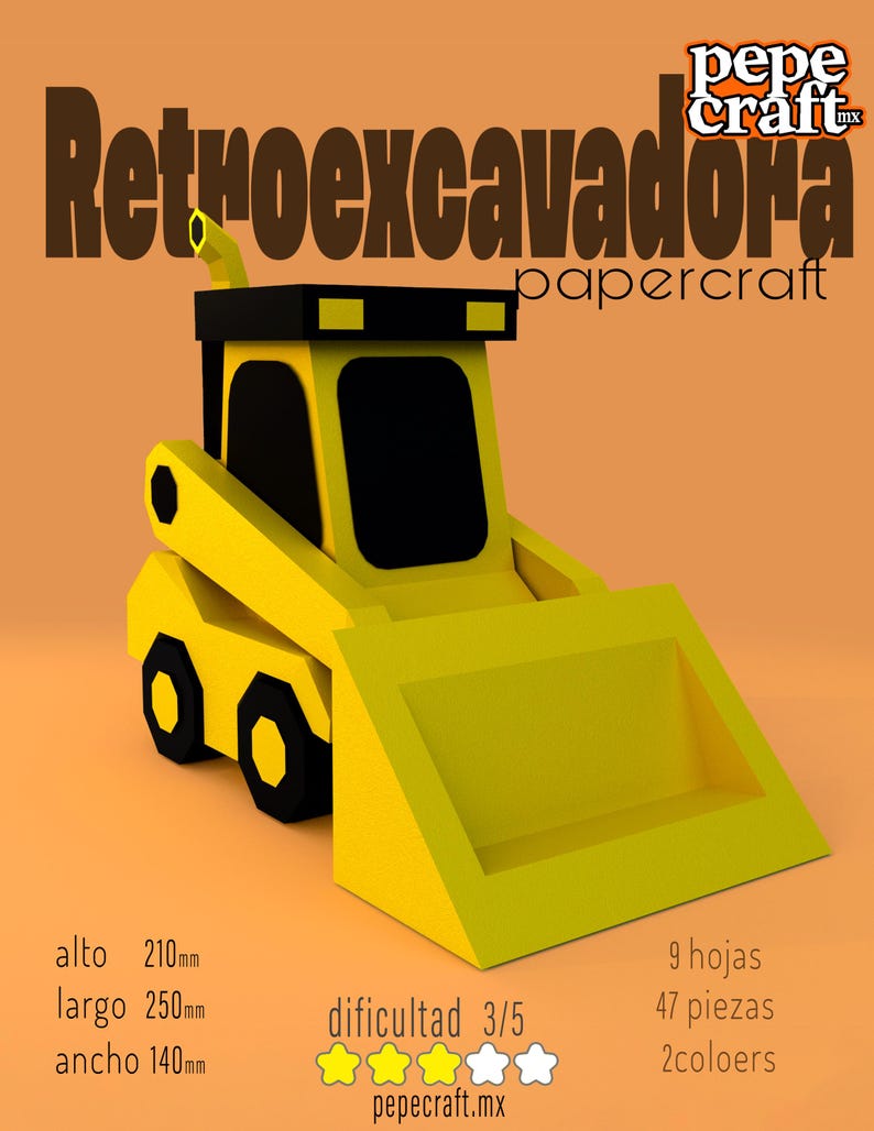 3D Papercraft Excavator PDF Template | Desk Decoration | DIY Project ...